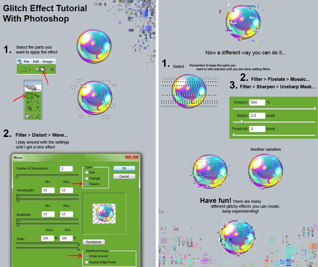 Glitch Photoshop Effect Tutorials Textures Actions PSDDude